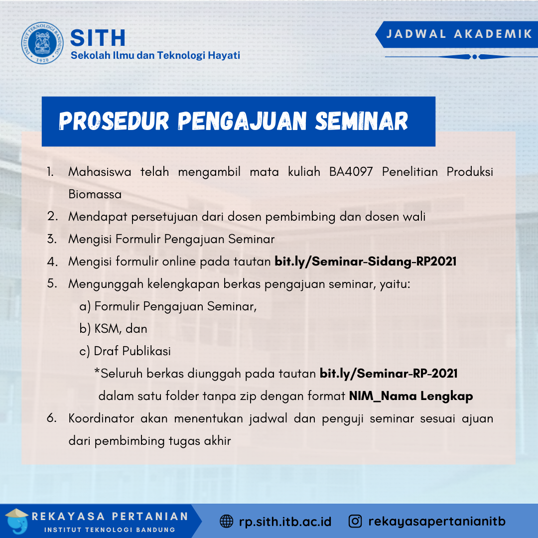Jadwal Seminar dan Sidang Periode Wisuda Oktober 2021 Program Studi S1 Rekayasa Pertanian ...